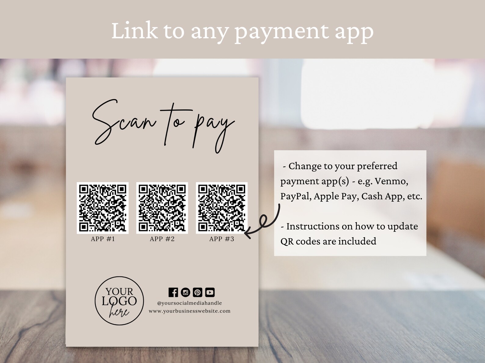 Printable Scan to Pay QR Code Sign, Custom Business Sign for Payments ...
