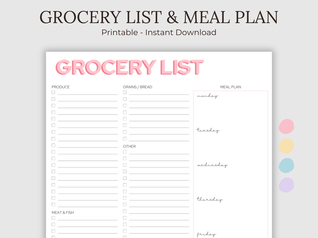 Editable Grocery List and Meal Planner, Printable Grocery Shopping List ...