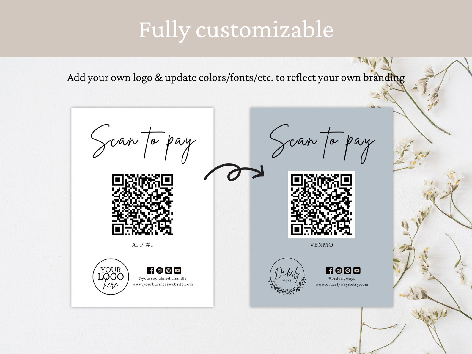 Editable Scan to Pay QR Code Sign, Printable Canva Template, Small ...