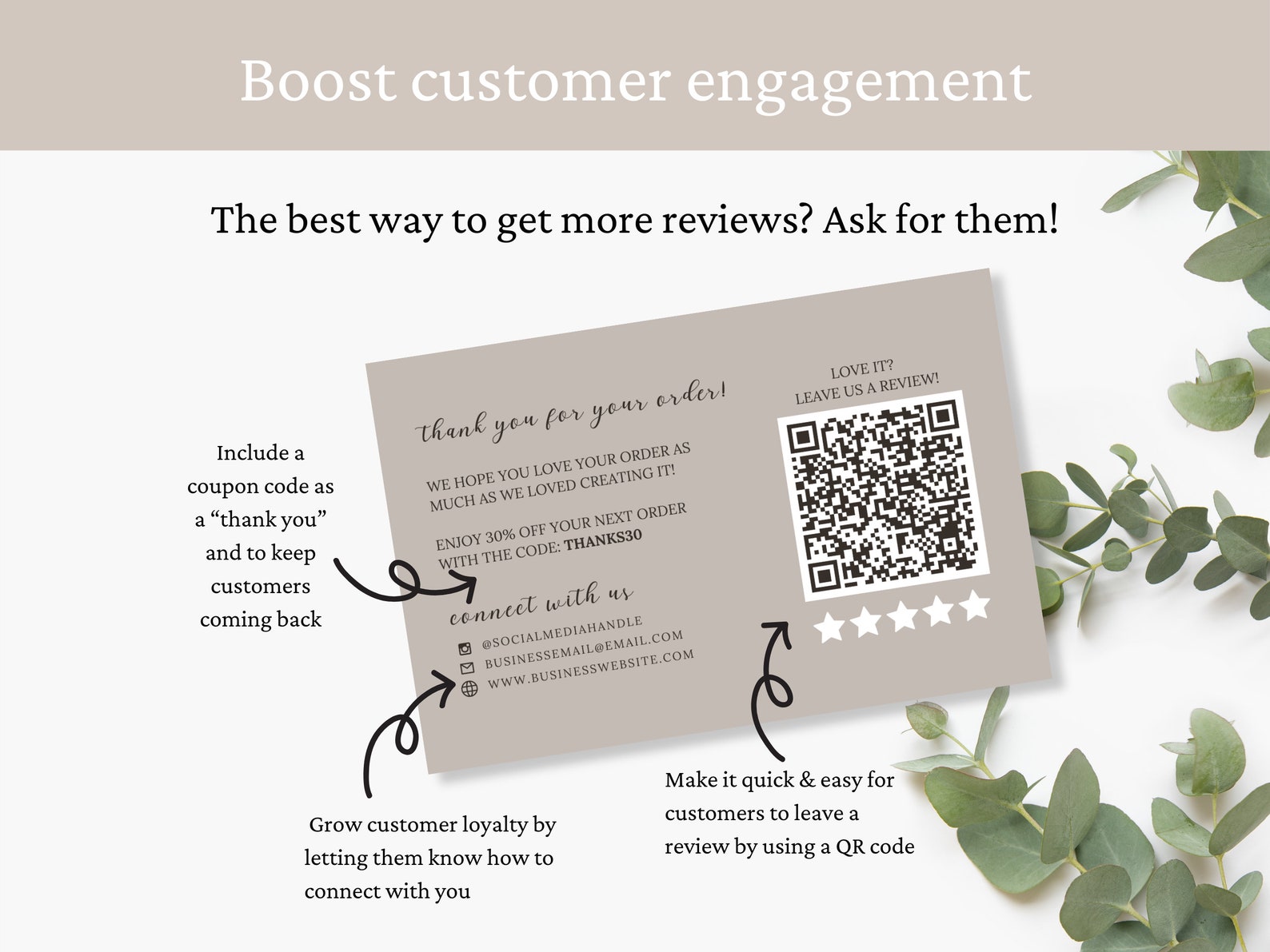 Editable QR Code Google Review Cards or Etsy Review Cards, Small ...