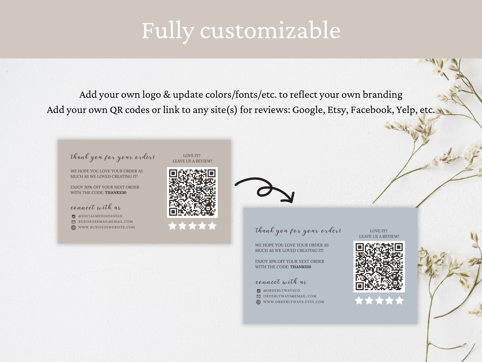 Editable QR Code Google Review Cards or Etsy Review Cards, Small ...