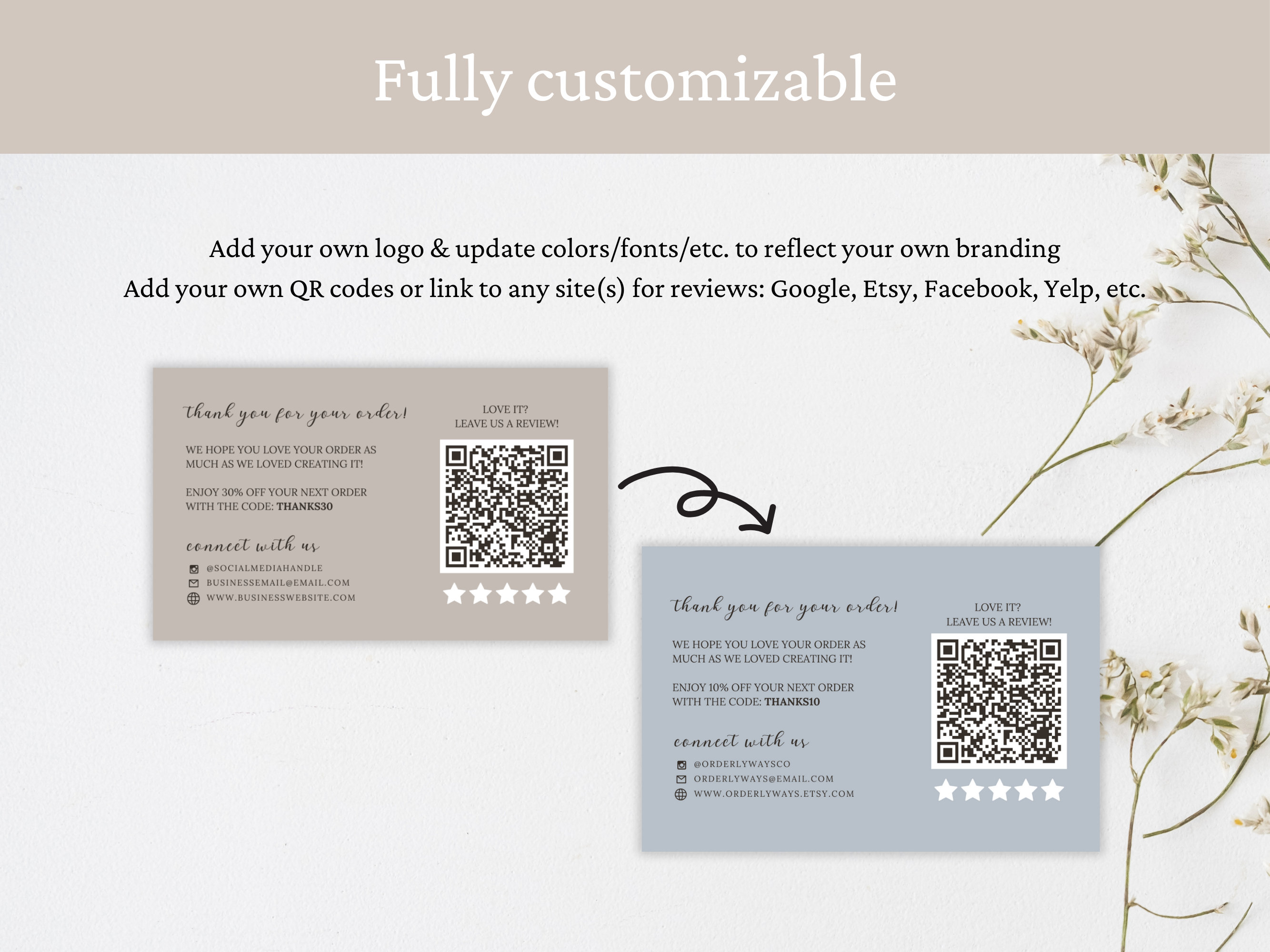Editable QR Code Google Review Cards or Etsy Review Cards, Small ...