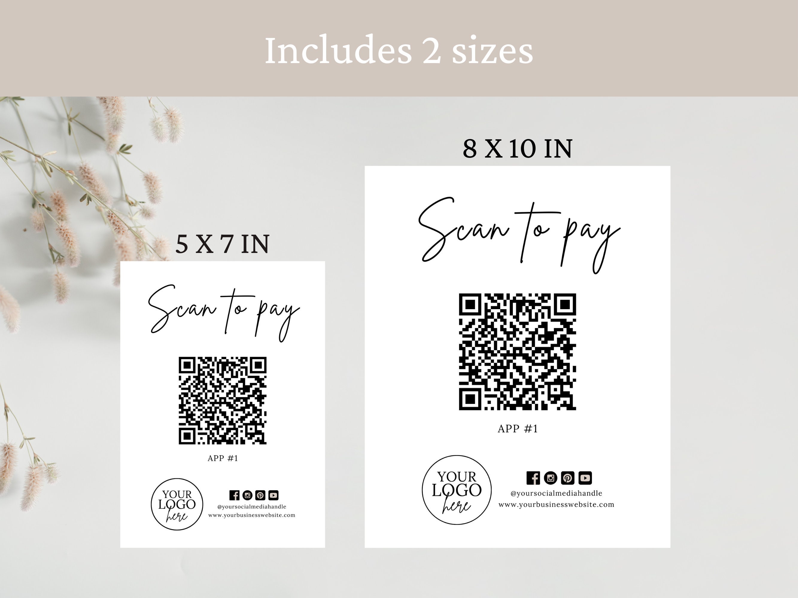 Editable Scan to Pay QR Code Sign, Printable Canva Template, Small ...