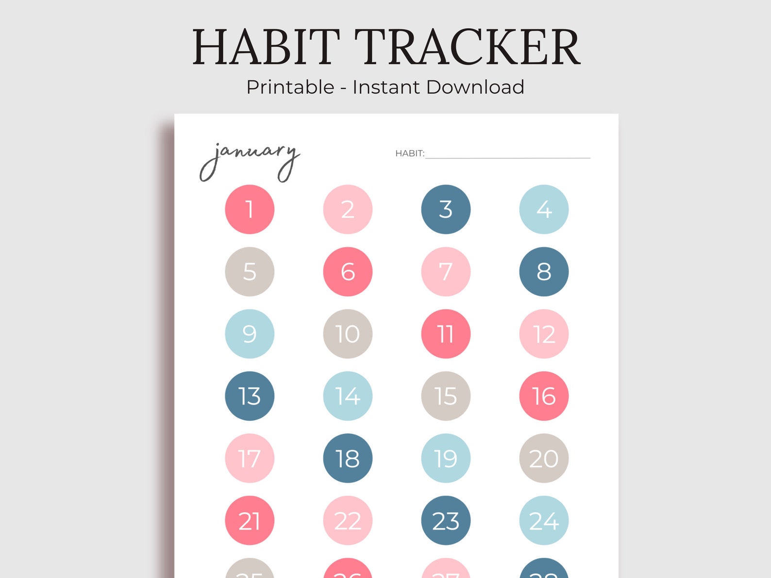 Printable Habit Tracker Template, Bright Boho Minimalist, Daily Habit ...