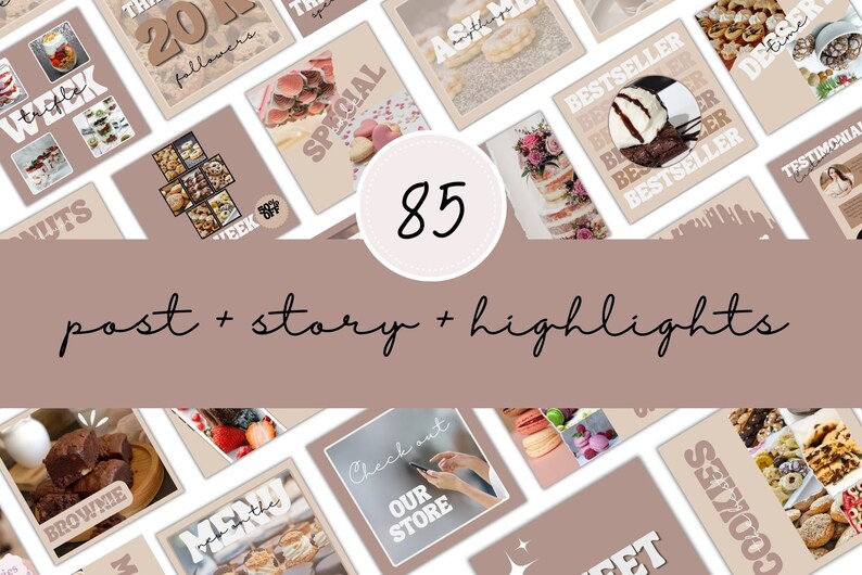 Bakery Instagram Templates Beige: Post, Story, Covers, Pastry Theme ...