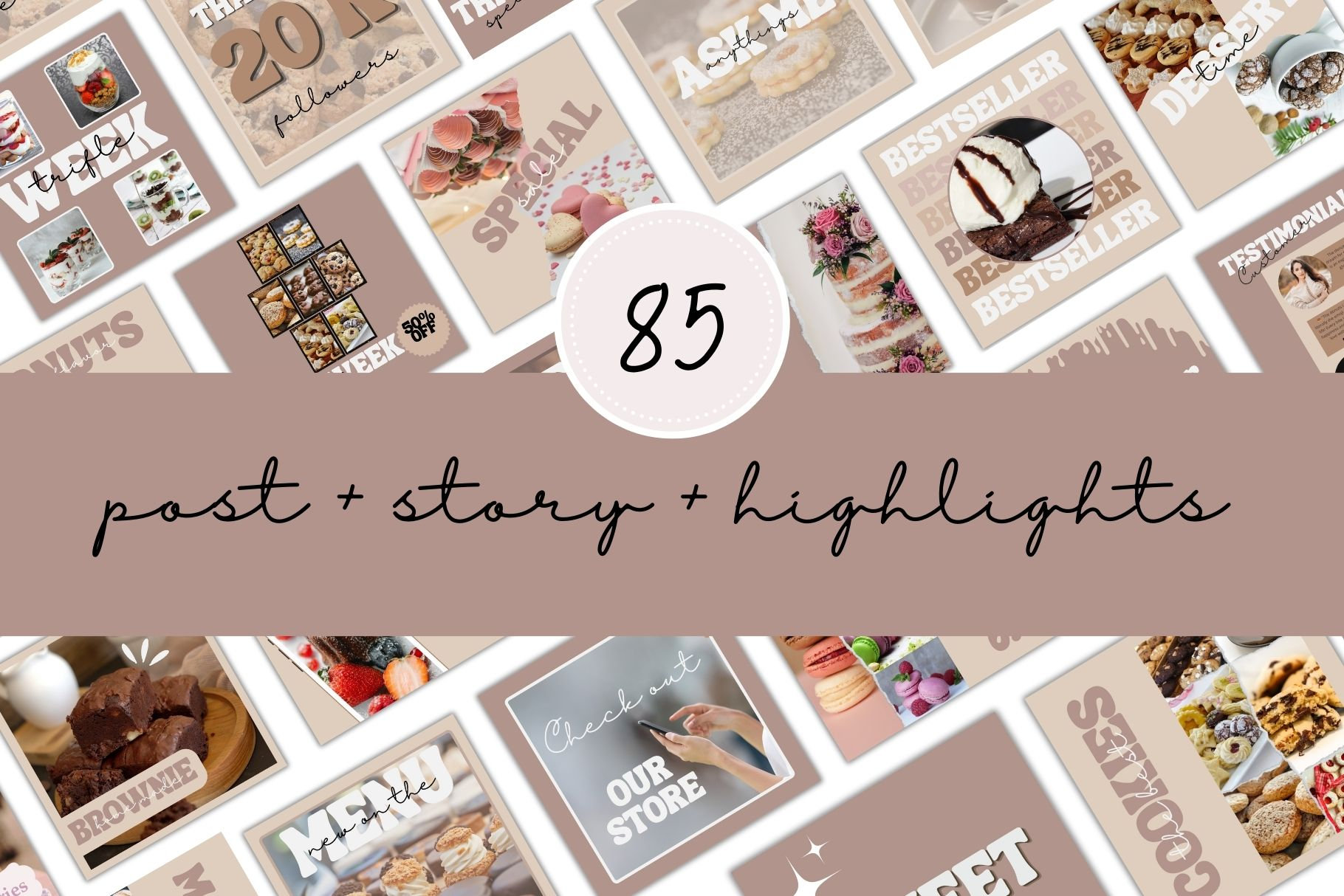 Bakery Instagram Templates Beige: Post, Story, Covers, Pastry Theme ...