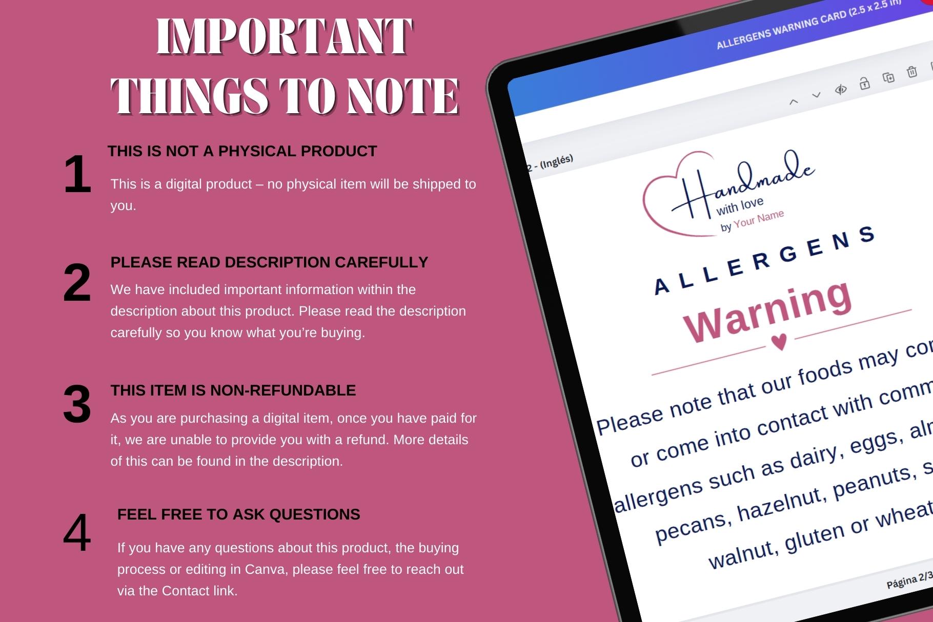 Editable Allergen Cards, Food Allergies Cards, Free Canva Template ...