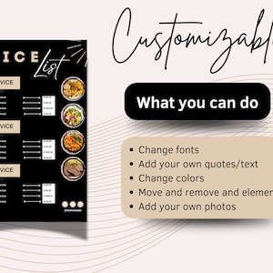 Editable Restaurant Price List Template, Menu Price List, Customizable ...