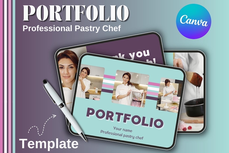 Professional Pastry Chef Portfolio Template | Portfolio Template Canva ...