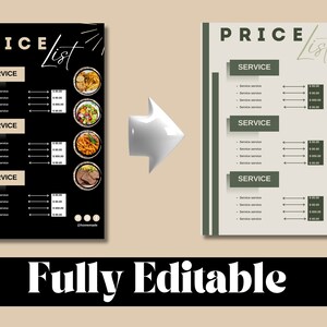 Editable Restaurant Price List Template, Menu Price List, Customizable ...