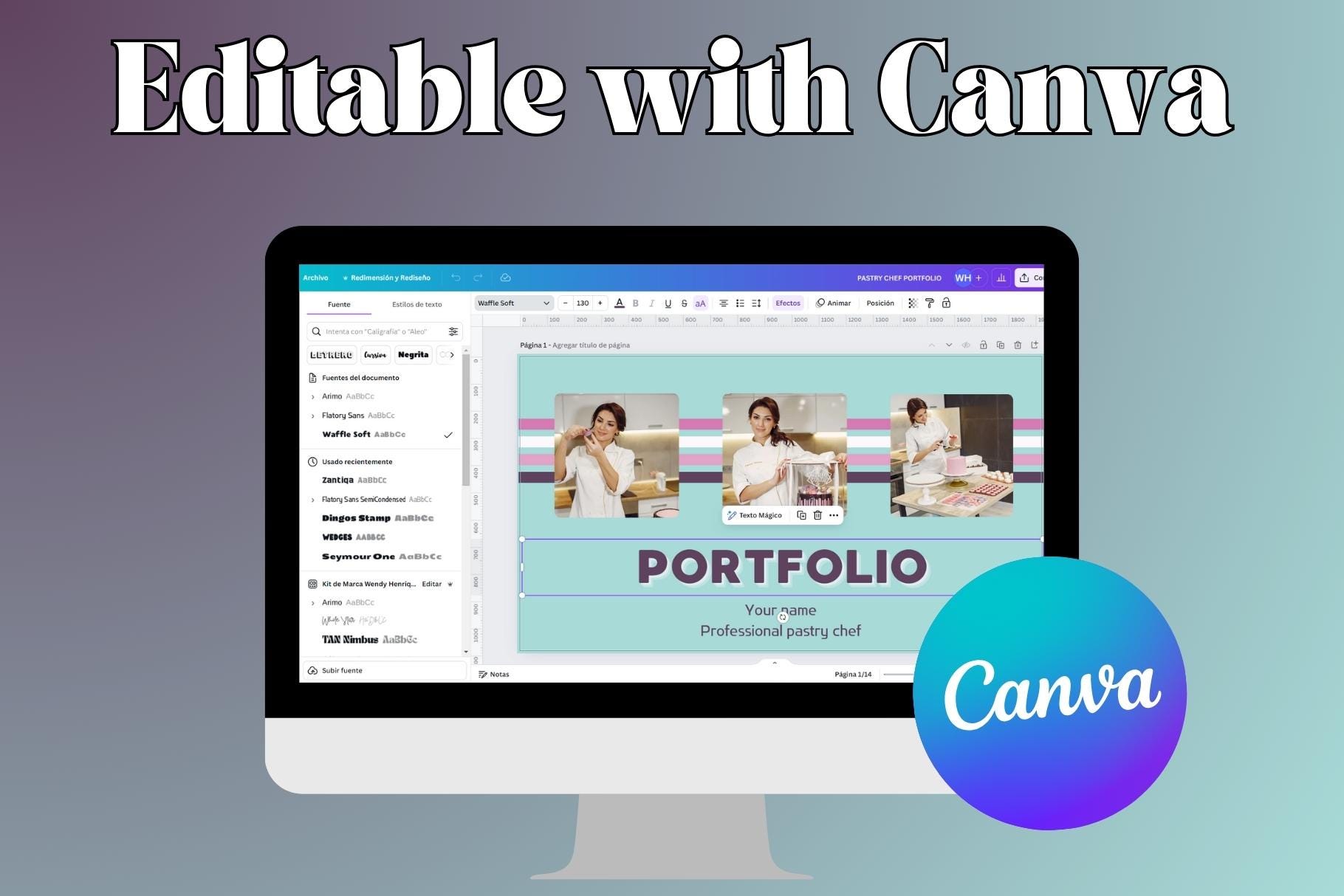Professional Pastry Chef Portfolio Template | Portfolio Template Canva ...