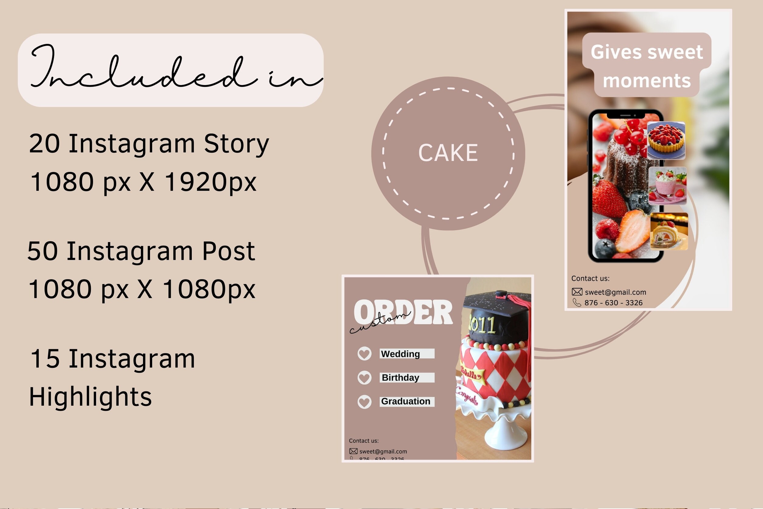 Bakery Instagram Templates Beige: Post, Story, Covers, Pastry Theme ...