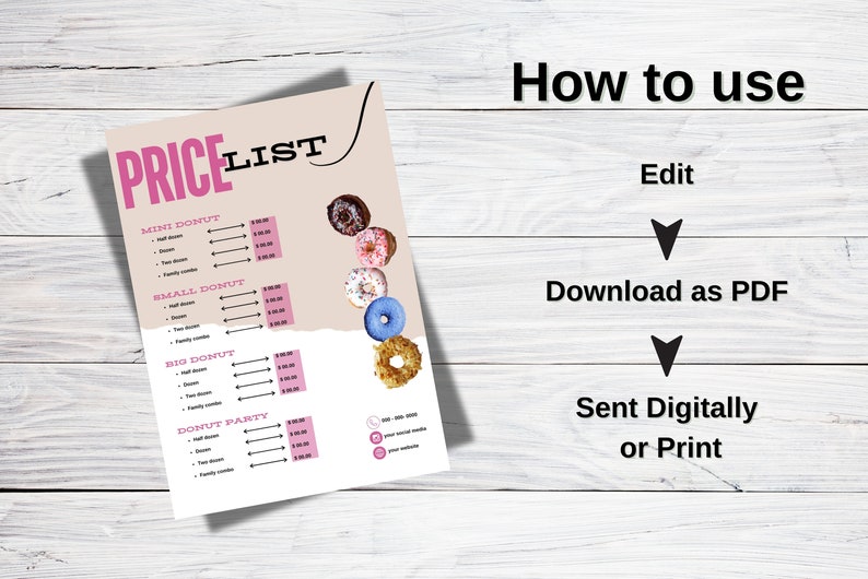 Editable Price Menu | Bakery Price List | Pastry Price List | Cake and ...