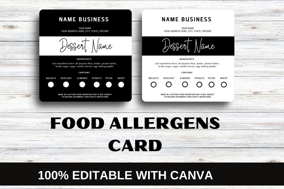 Editable Allergen Card | Food Allergies Cards | Food Allergy Notice ...