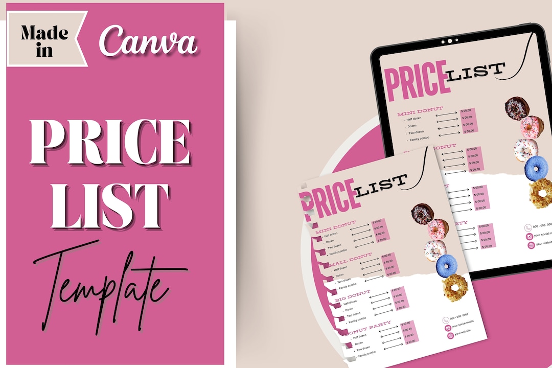 Editable Price Menu | Bakery Price List | Pastry Price List | Cake and ...