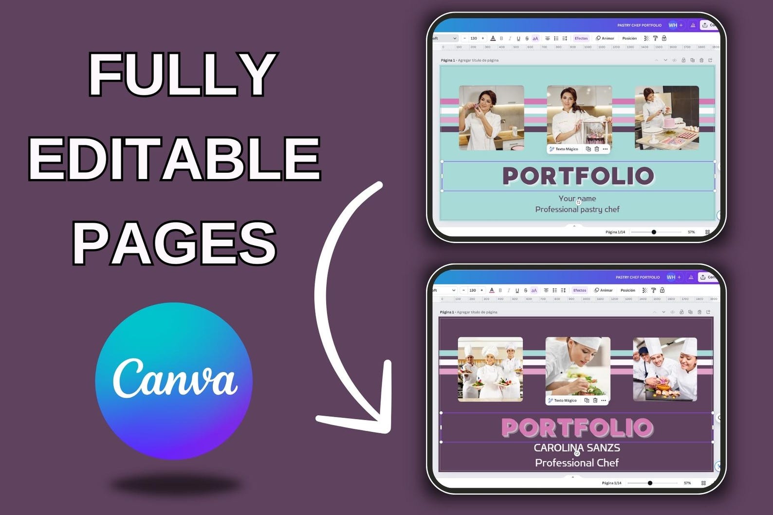 Professional Pastry Chef Portfolio Template | Portfolio Template Canva ...