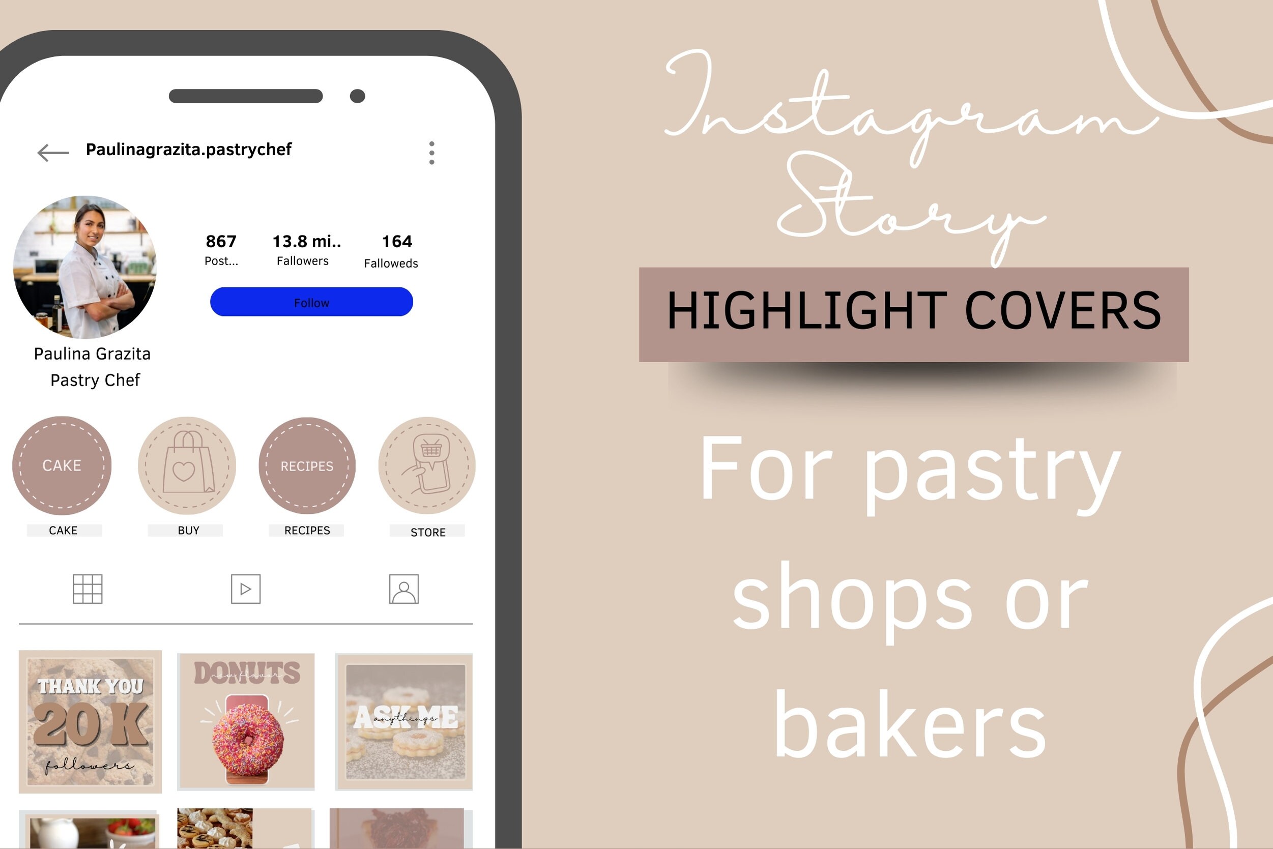 Bakery Instagram Templates Beige: Post, Story, Covers, Pastry Theme ...