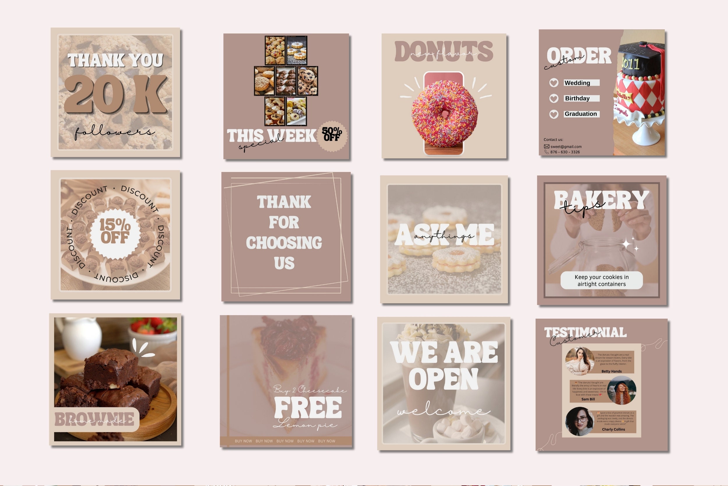 Bakery Instagram Templates Beige: Post, Story, Covers, Pastry Theme ...