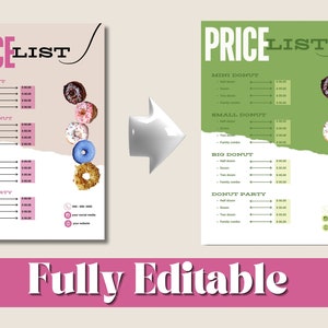 Editable Price Menu | Bakery Price List | Pastry Price List | Cake and ...