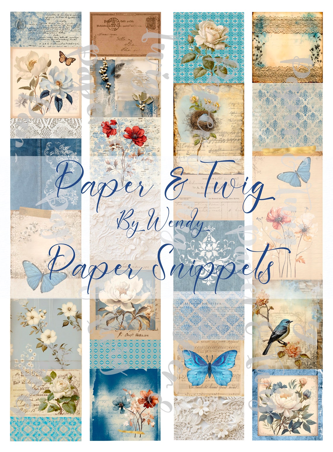Blue Themed Scrapbooking Junk Journal Crafting Snippets -bluejean - Etsy