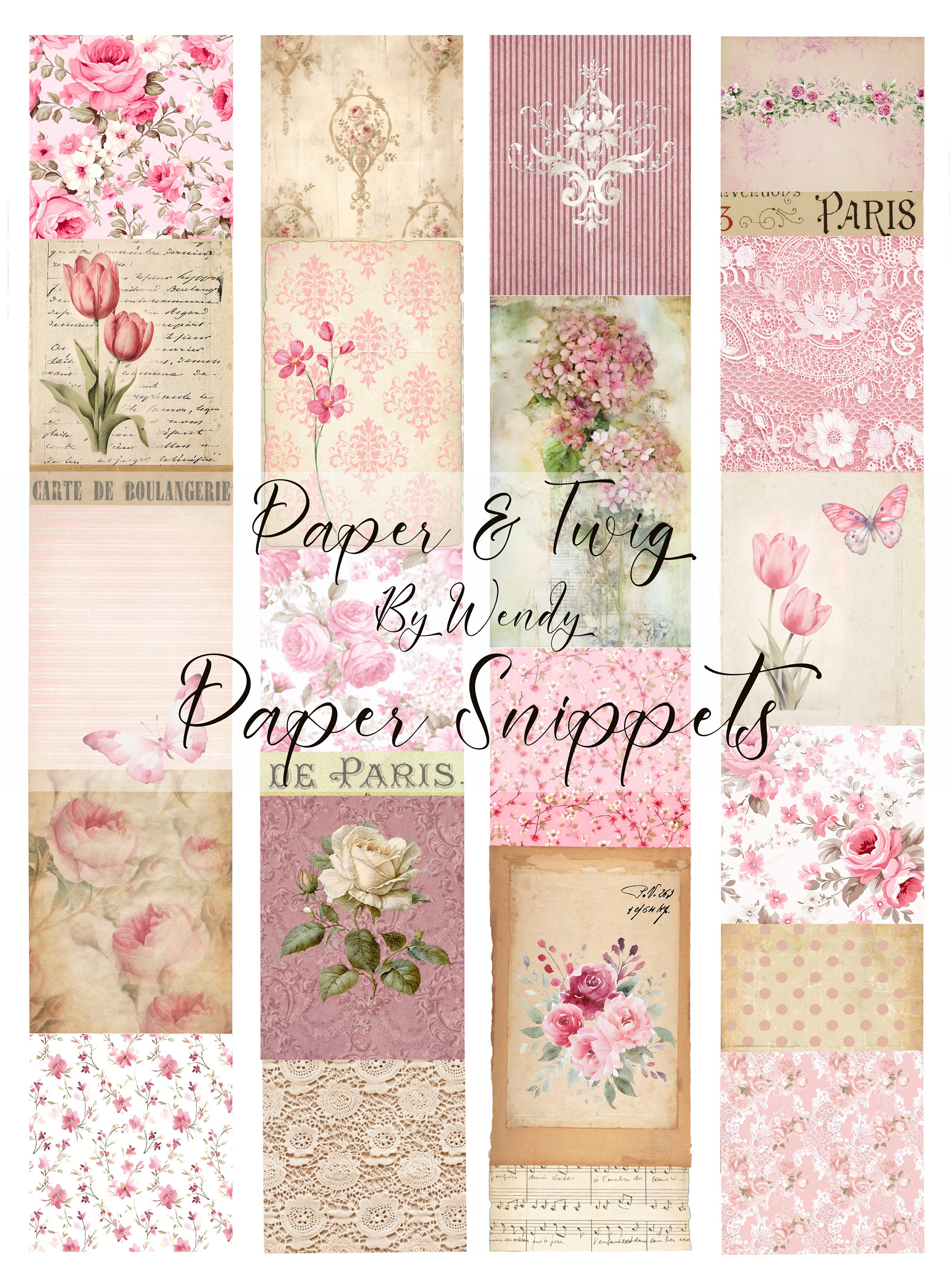 Digital Vintage Pretty Pinks Scrapbooking Crafting Junk Journal Paper ...