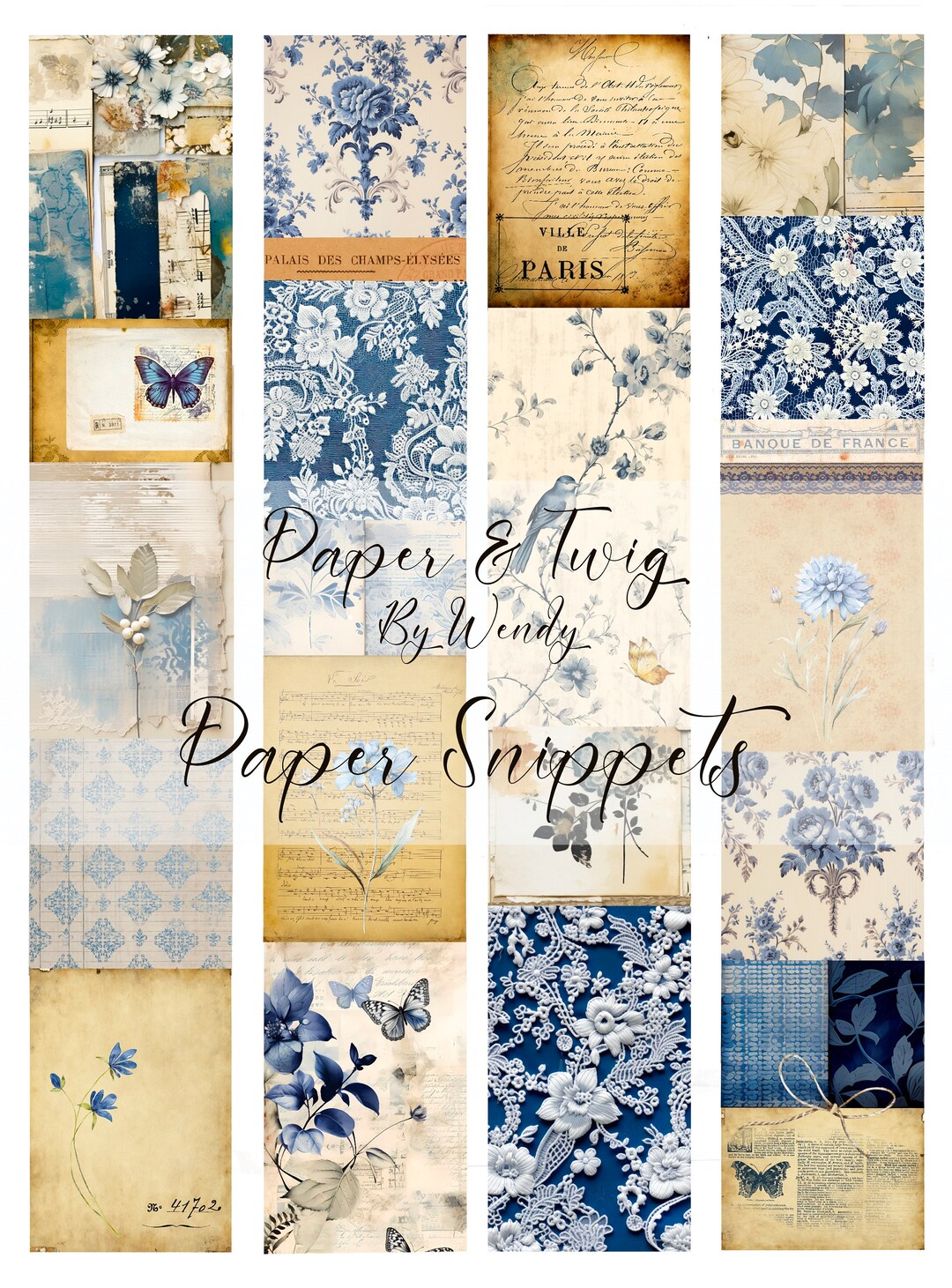 Blue Vintage Scrapbook Crafting Junk Journal Collage Paper Sippets ...