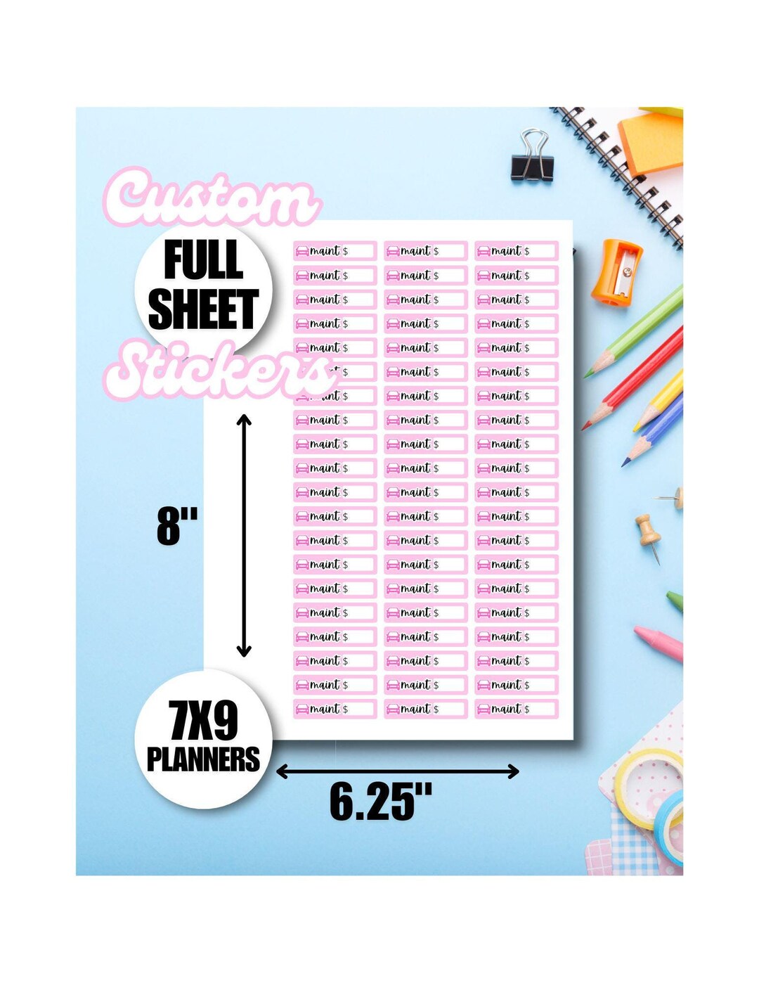 Custom Full Sticker Sheet 7x9 Planner Stickers Full Sheet Stickers ...