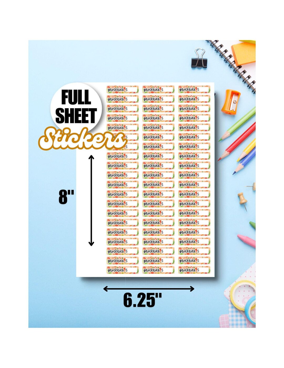 Groceries Full Sticker Sheet 7x9 Planner Stickers Full Sheet Stickers ...