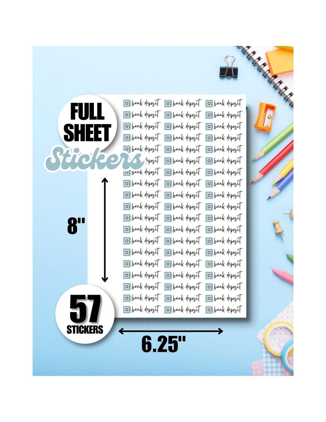 Bank Deposit Full Sticker Sheet 7x9 Planner Stickers Full Sheet ...