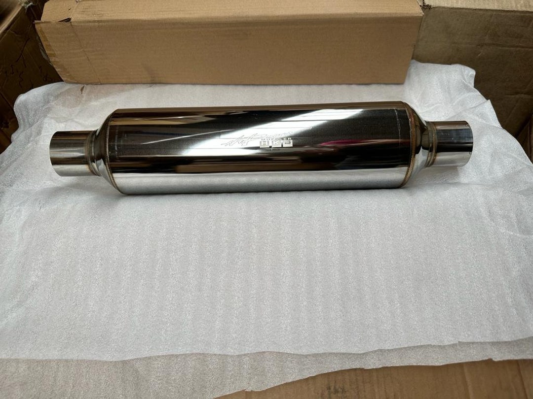 HKS 2" X15" Stainless Steel Center Resonator Universal Bullet Muffler Car Exhaust Dotted Hole ...