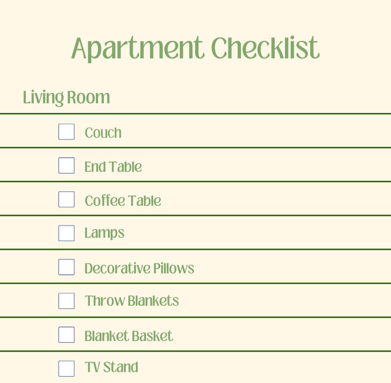 Apartment Living Room Checklist - Etsy