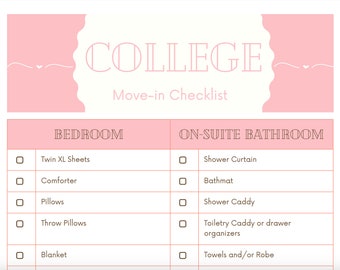 College Move in Checklist College Move in Spreadsheet Dorm Checklist ...