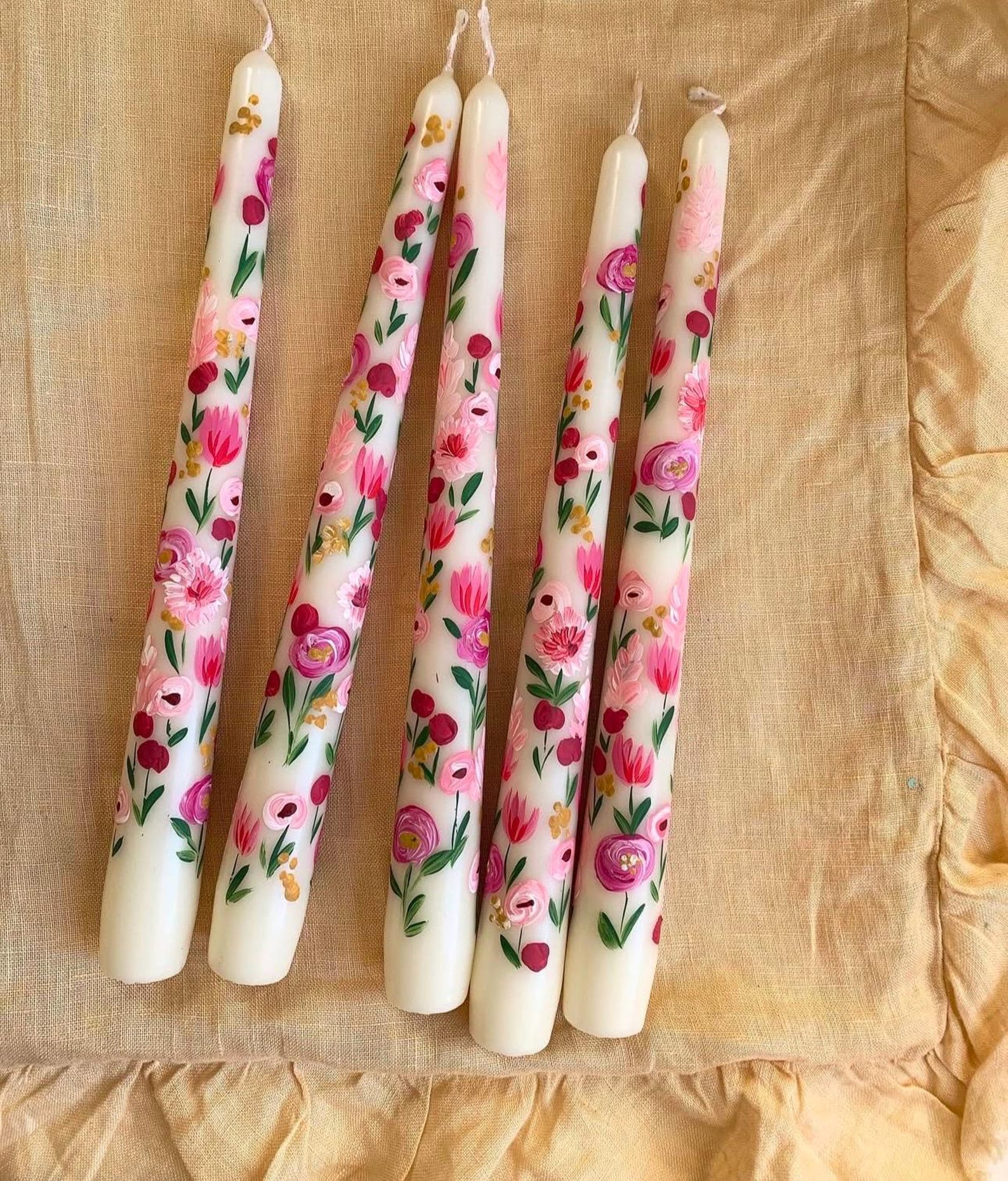 Hand Painted Rose Flower Taper Candles - Set of 2 Wedding/engagement ...