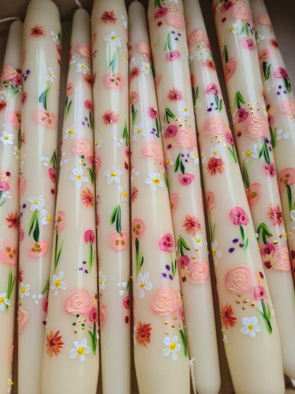 Hand Painted Rose Flower Taper Candles - Set of 2 Wedding/engagement ...
