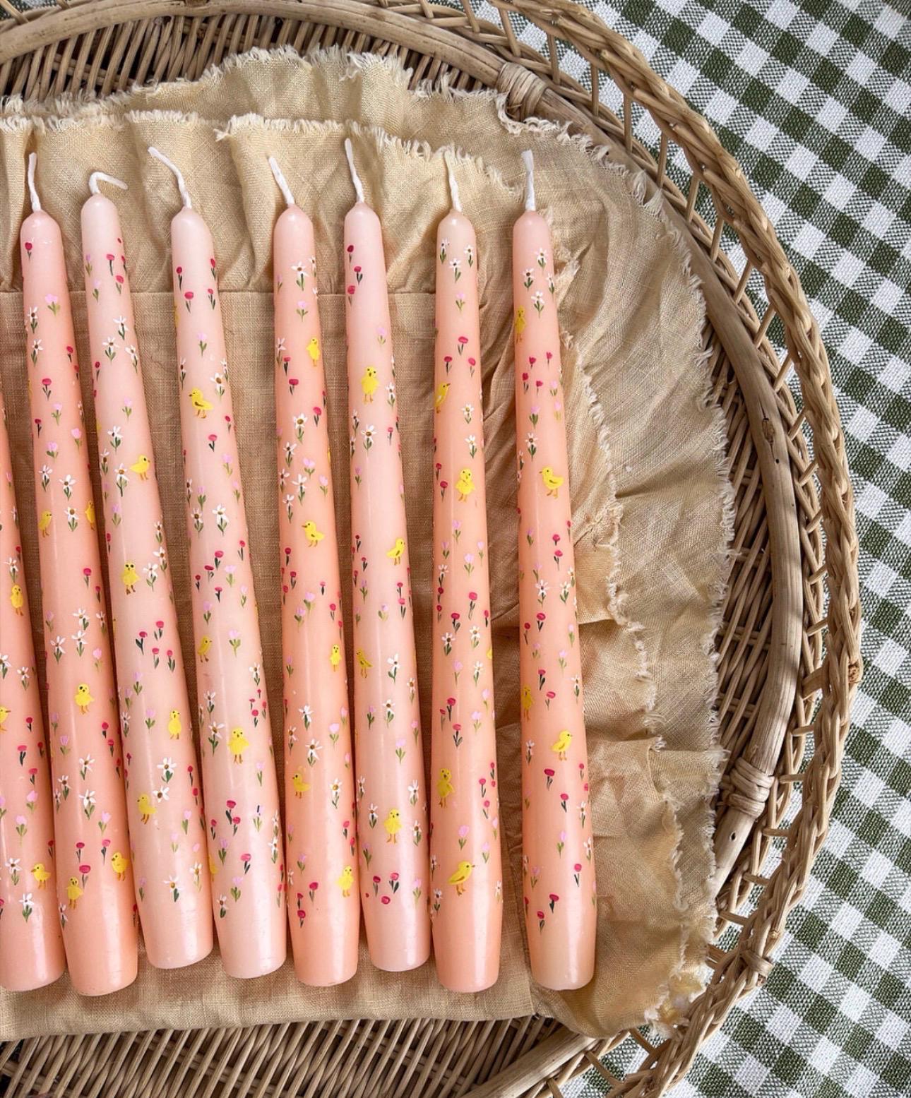 Hand-painted Easter Taper Candle Set: Bunny and Floral Decor , Easter ...
