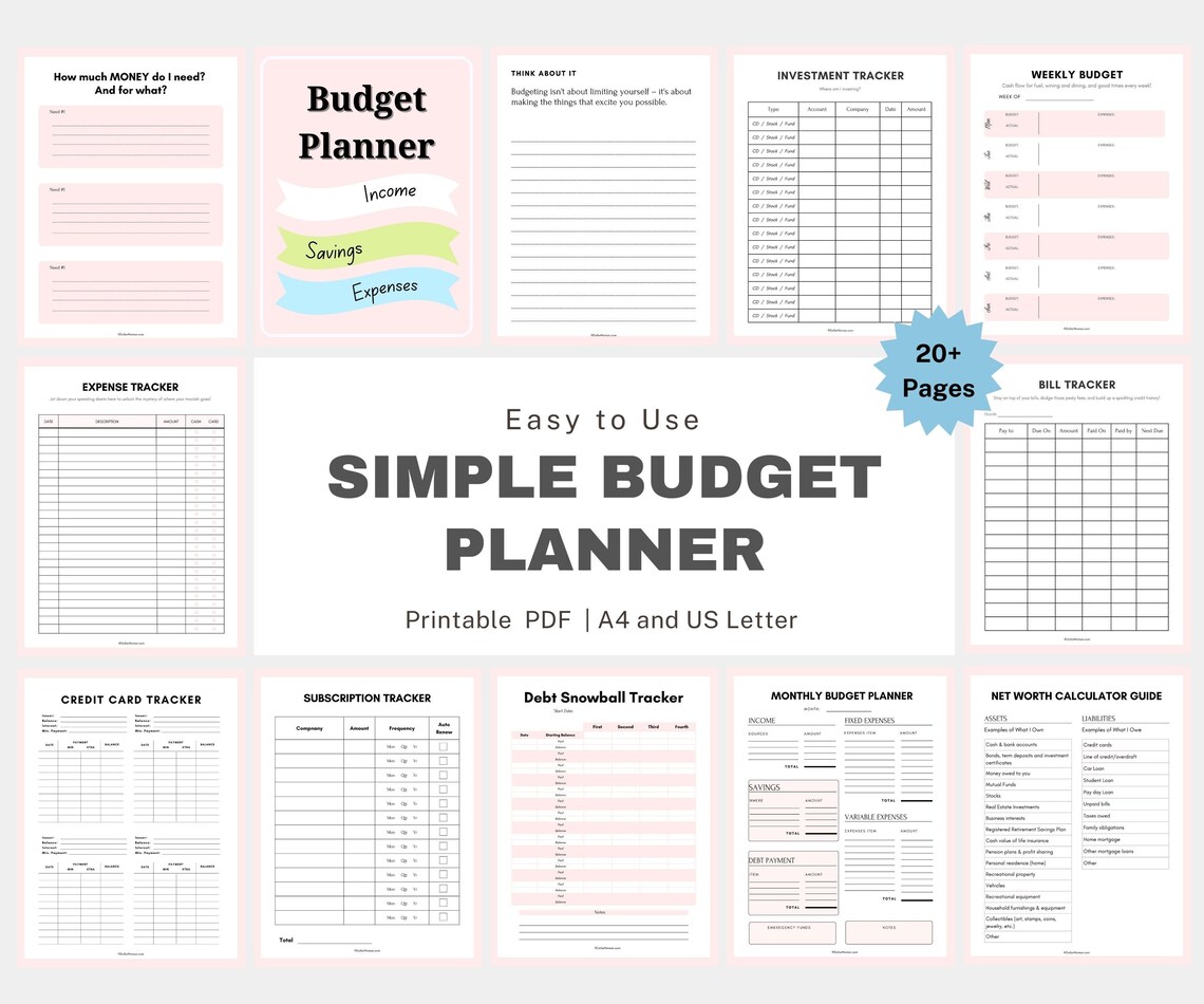 Simple Budget Planner Printable, Finance Tracker, Finance Planner ...