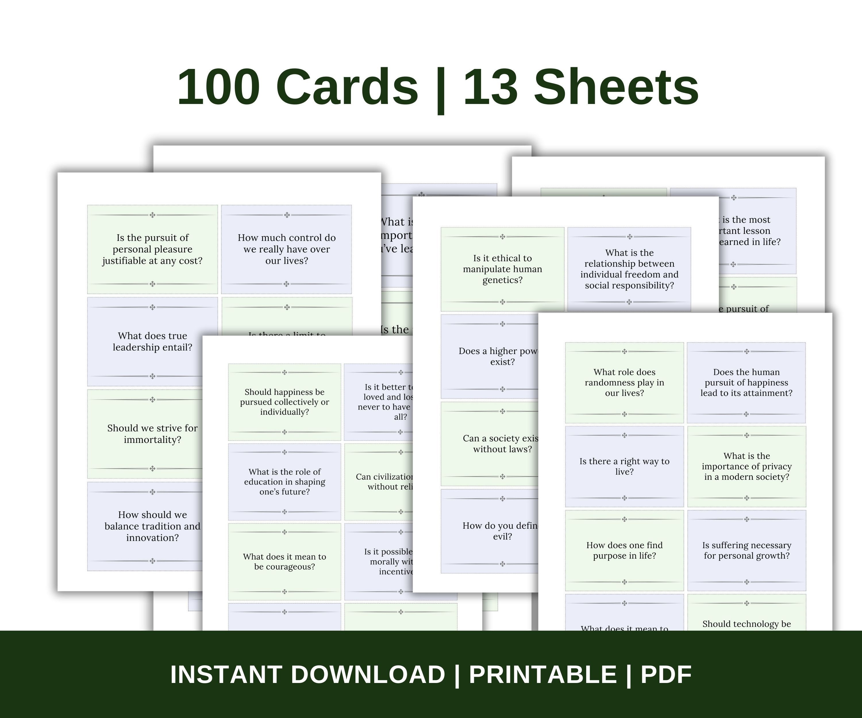 100 Small Talk Cards for Thinkers: Printable Philosophical Questions on ...