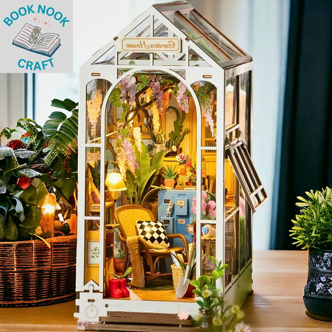 Creative DIY Garden House Book Nook Miniature Book Nook Bookshelf ...