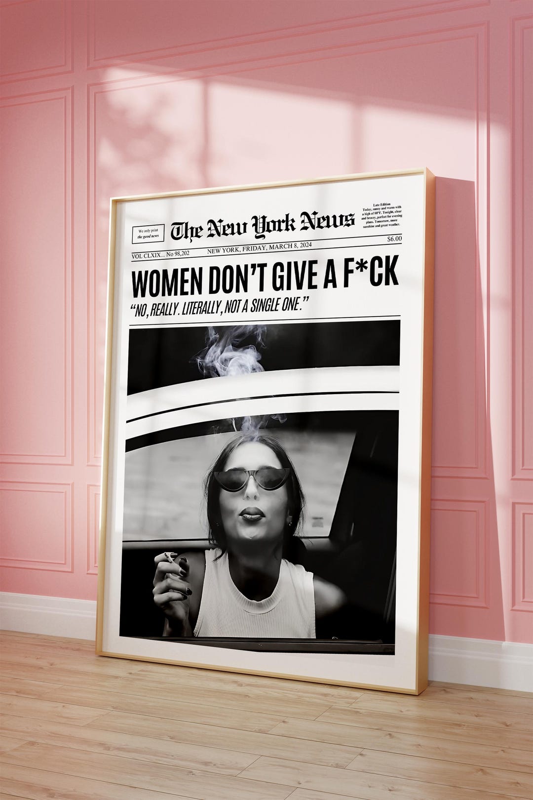 Newspaper Print Bold Statement Wall Art Modern Feminine Poster Trendy ...