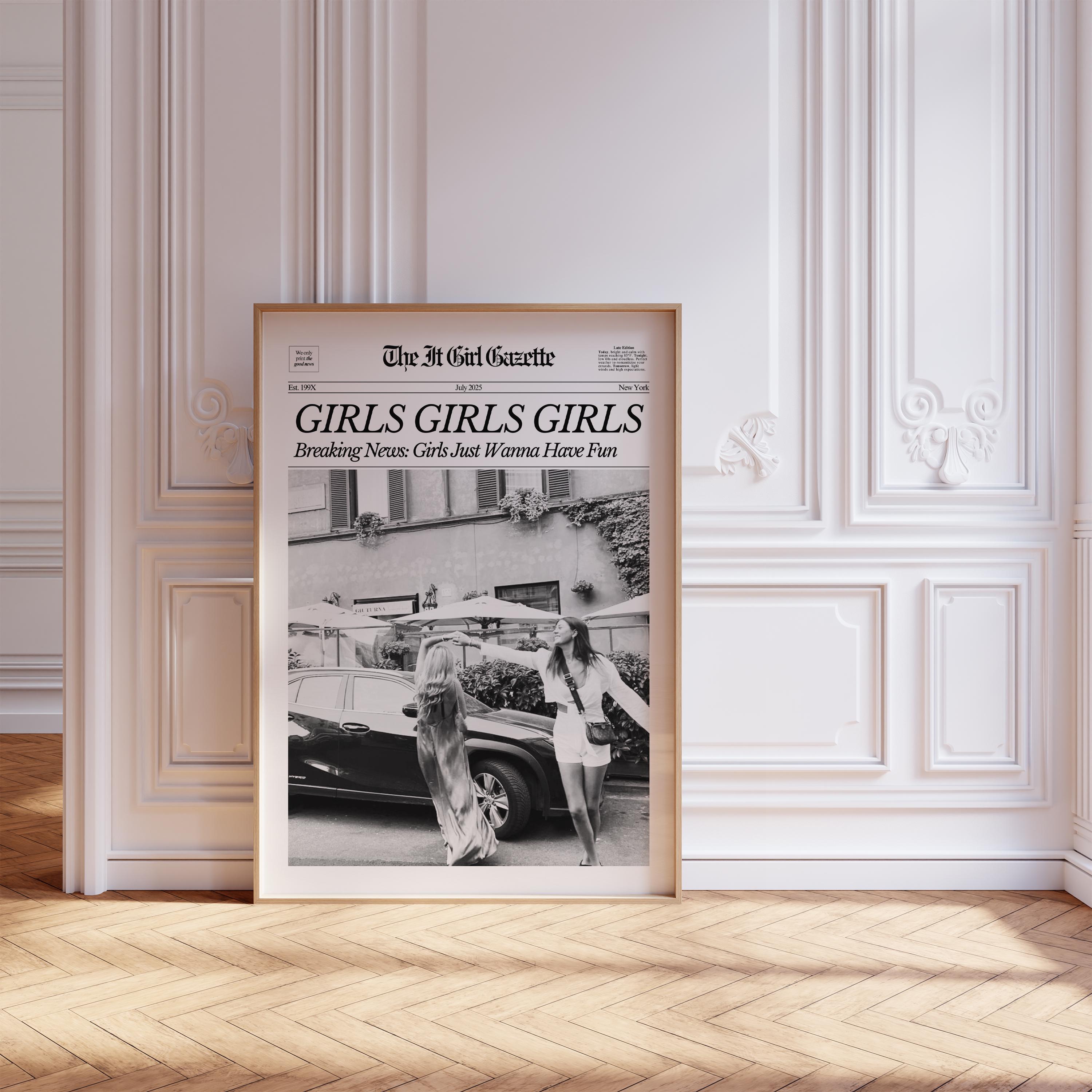 Custom Newspaper Print, GIRLS GIRLS GIRLS Wall Art, Personalized Best ...