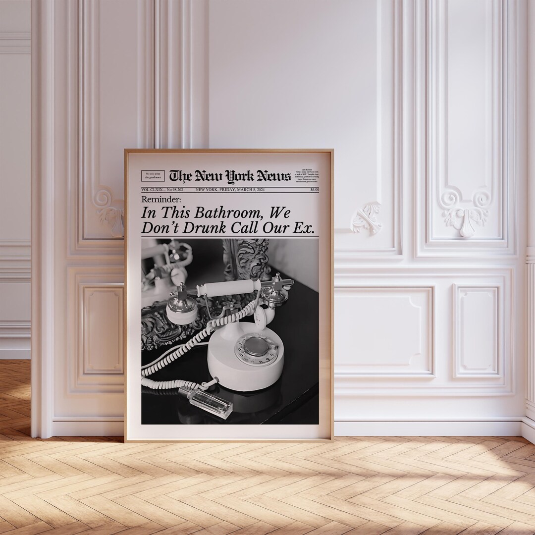 Retro Bathroom Wall Art Newspaper Poster Funny Bathroom Decor Vintage ...