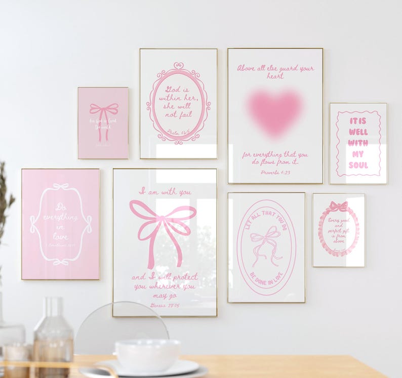 Christian Wall Art Set Pink Poster Christian Girly Pink Scripture Print ...