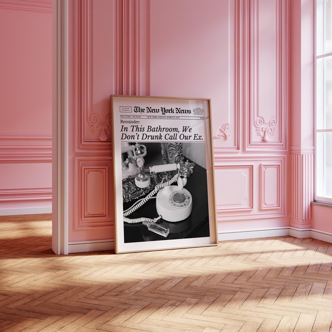 Retro Bathroom Wall Art Newspaper Poster Funny Bathroom Decor Vintage ...