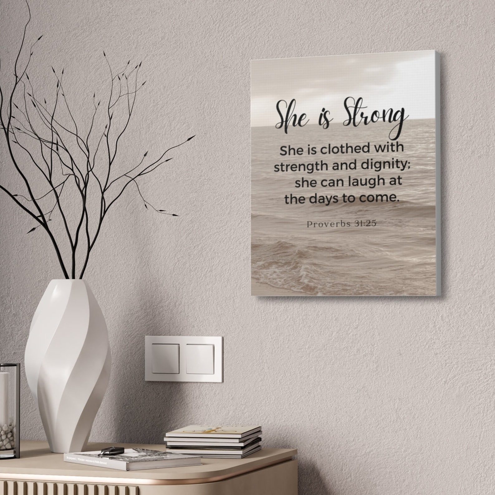 She is Strong Christian Faith Wall Art Decor Canvas Scripture Art ...