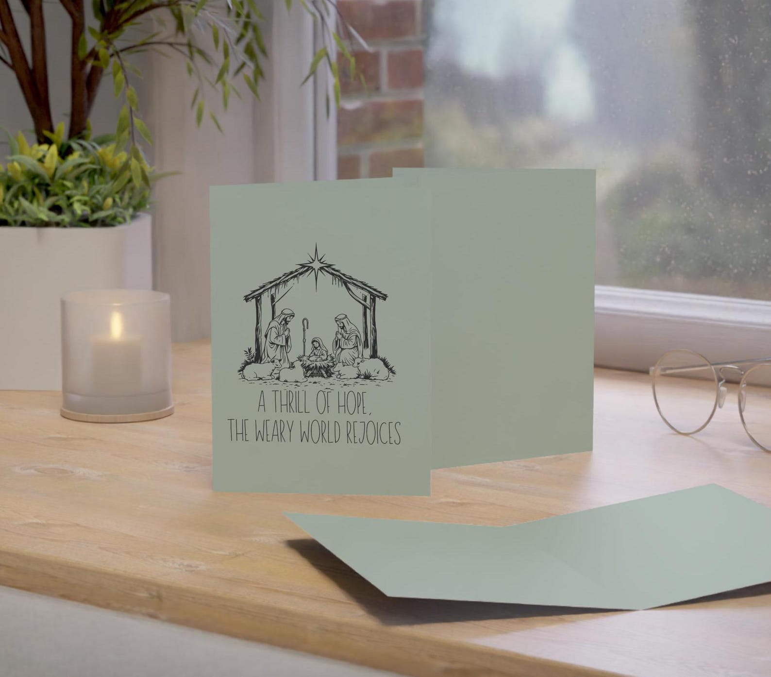Christmas Greeting Cards, A Thrill of Hope A Weary World Nativity Scene ...