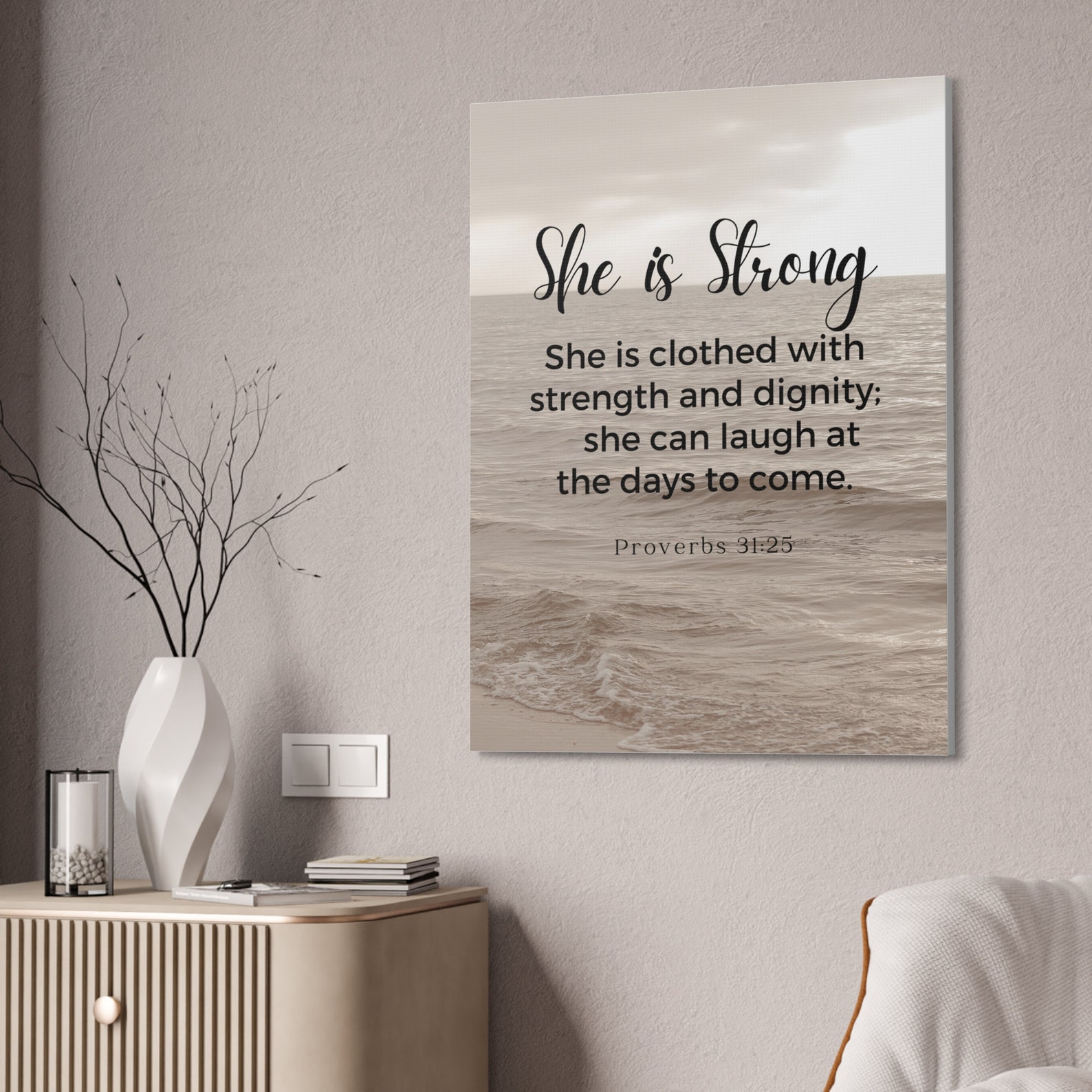 She is Strong Christian Faith Wall Art Decor Canvas Scripture Art ...