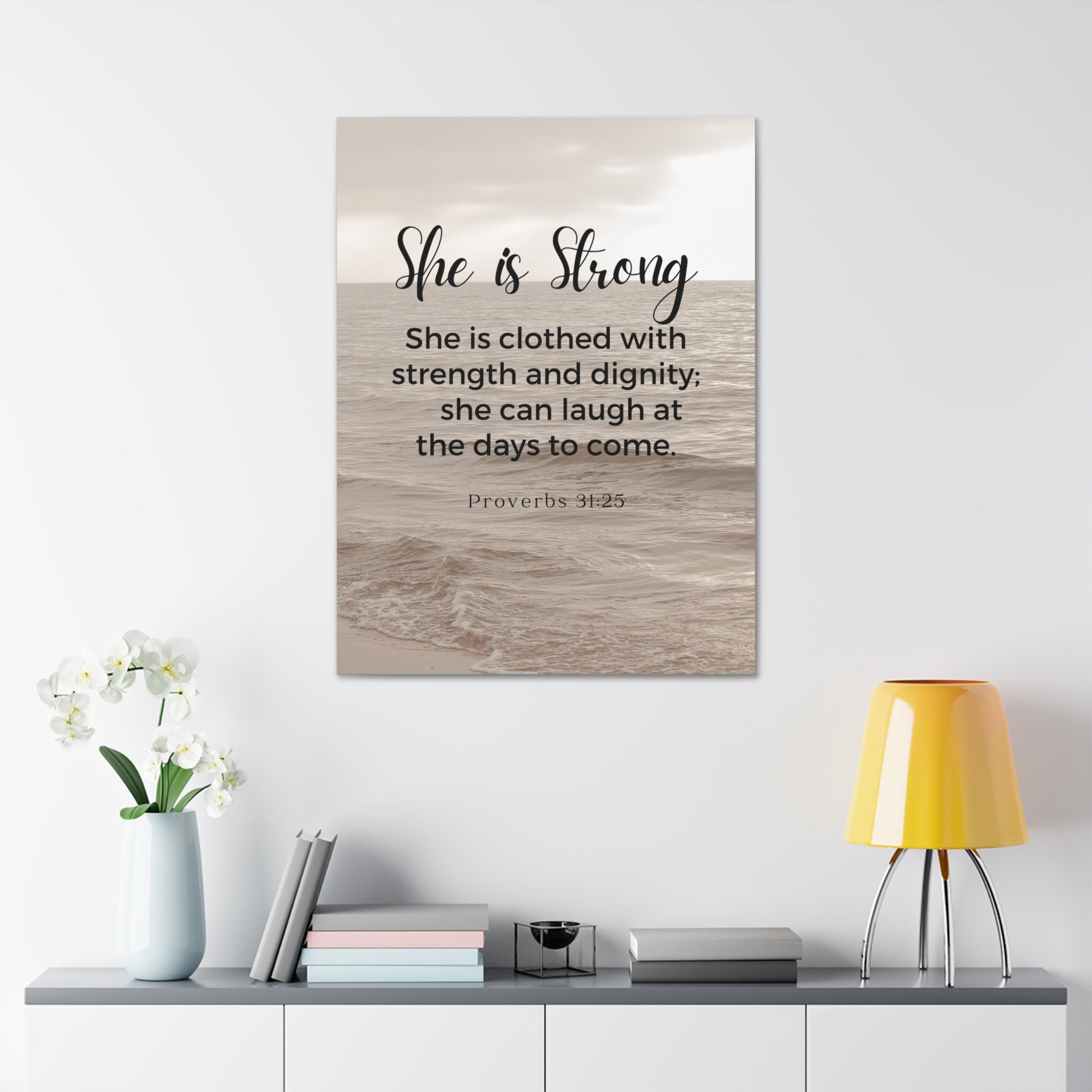 She is Strong Christian Faith Wall Art Decor Canvas Scripture Art ...