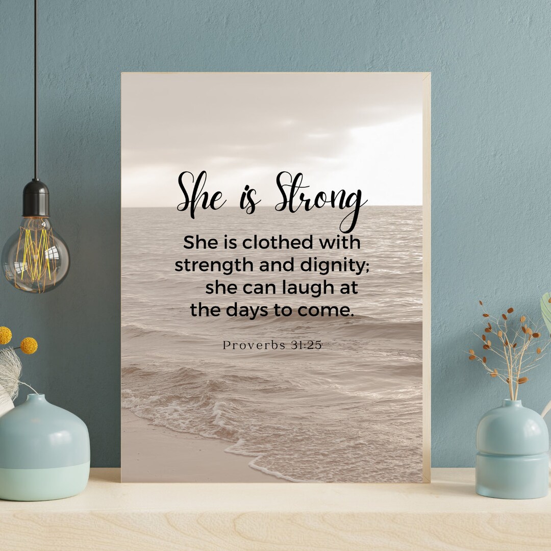 She is Strong Christian Faith Wall Art Decor Canvas Scripture Art ...