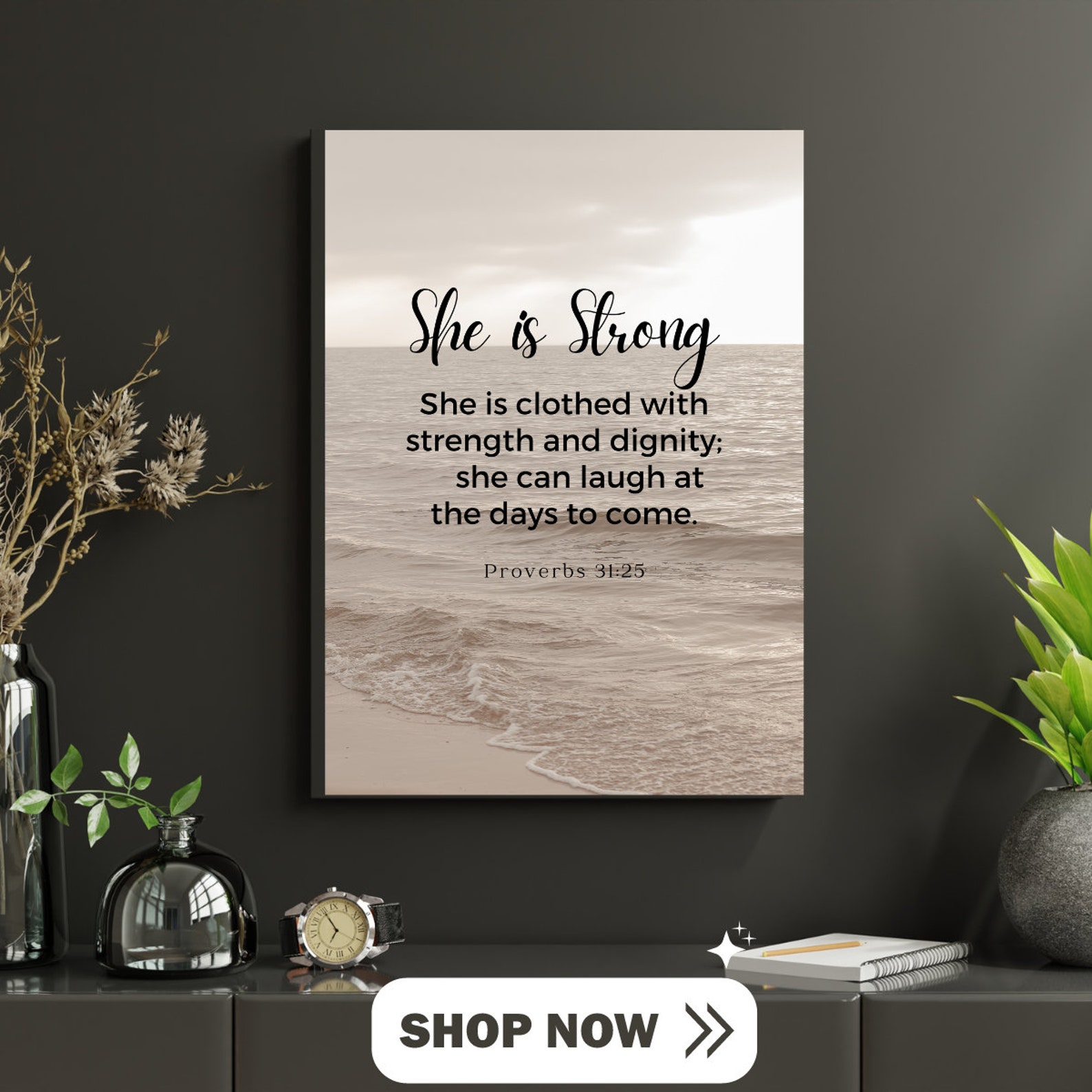 She is Strong Christian Faith Wall Art Decor Canvas Scripture Art ...