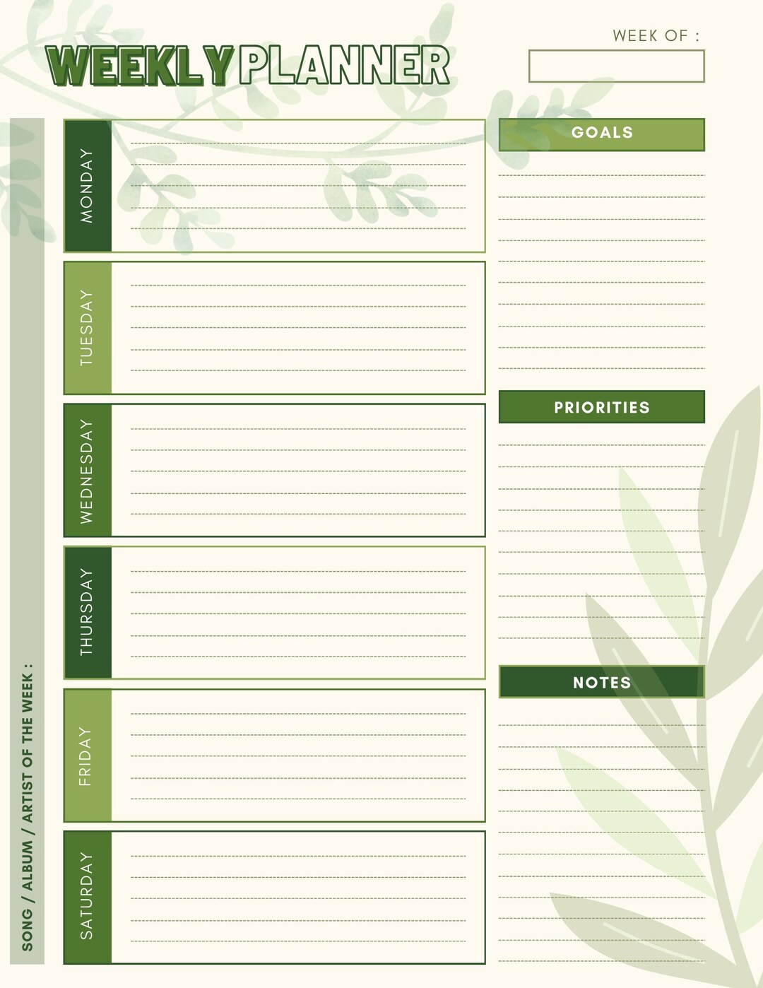 Undated Planner Monthly Weekly and Daily Pages Modern Minimalist Plants ...